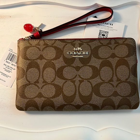 Coach | Bags | Coach Large Corner Zip Wristlet In Signature Print Khaki ...
